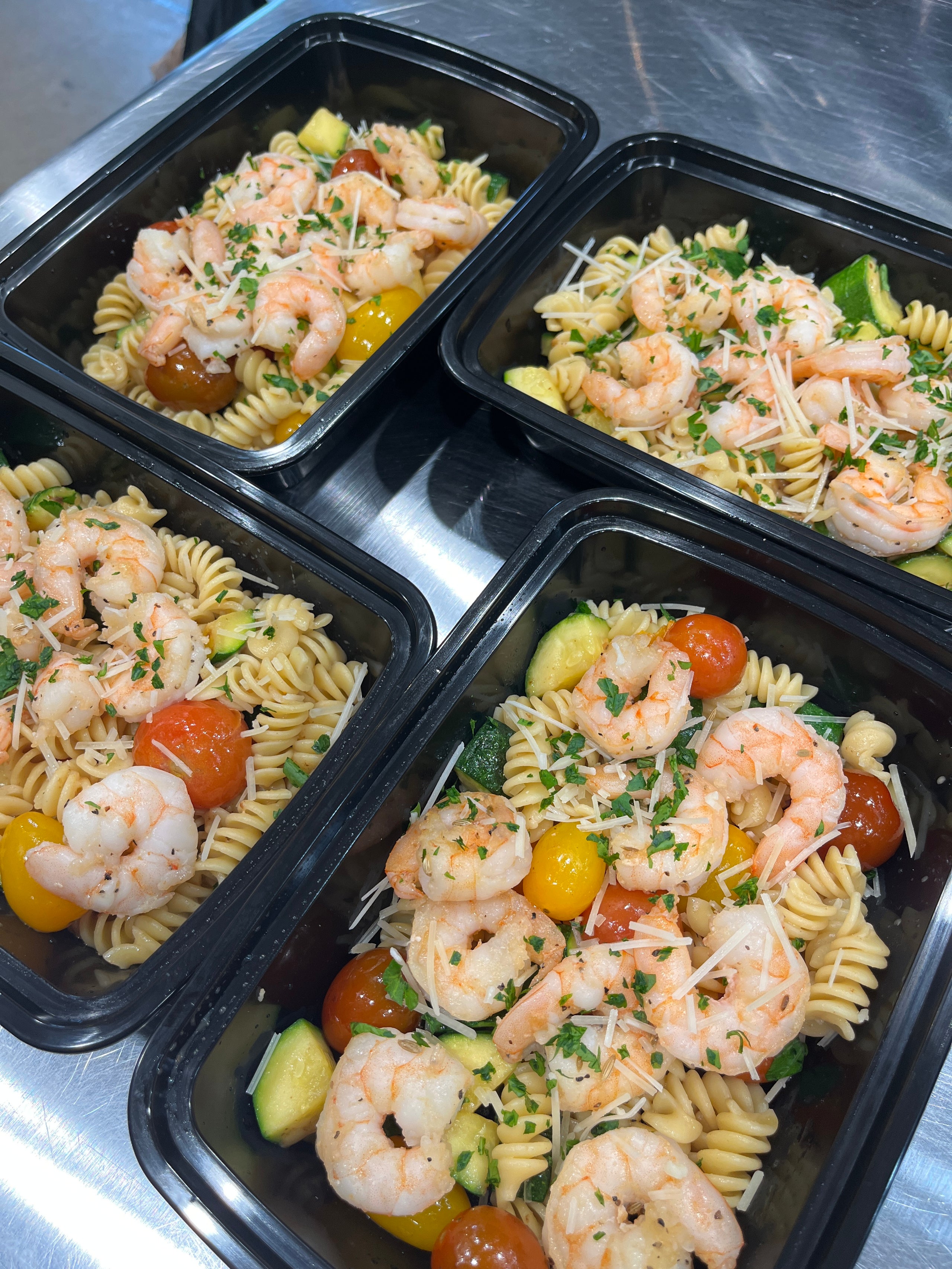 Individual Meal: Tomato Zucchini Shrimp Pasta | Dunn in the Kitchen